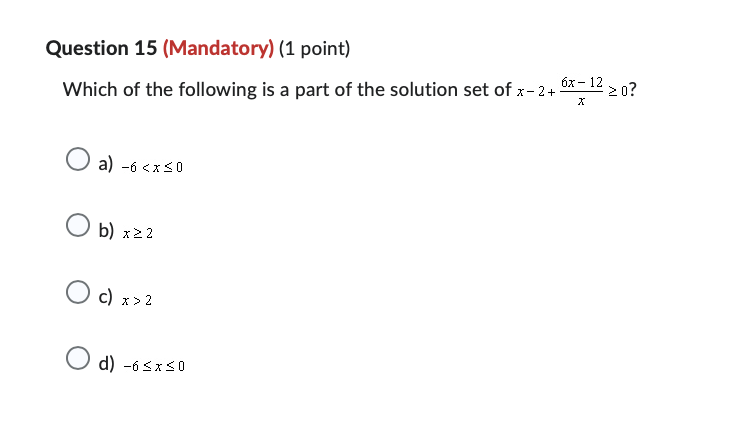 Solved Question 15 (Mandatory) (1 ﻿point)Which of ﻿the | Chegg.com