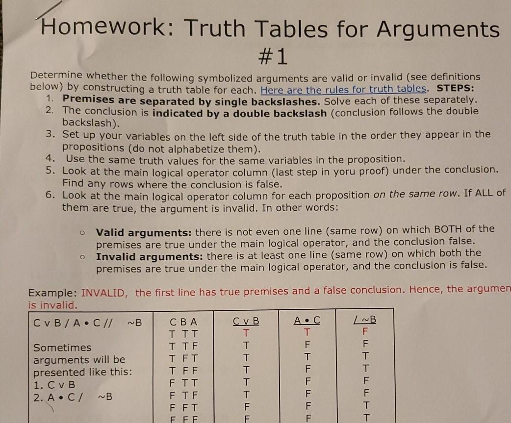 Solved Homework: Truth Tables for Arguments #1 Determine | Chegg.com