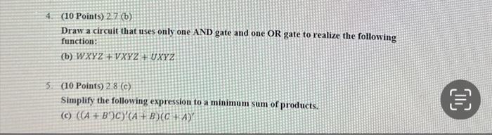Solved 4. (10 Points) 2.7 (b) Draw a circuit that uses only | Chegg.com