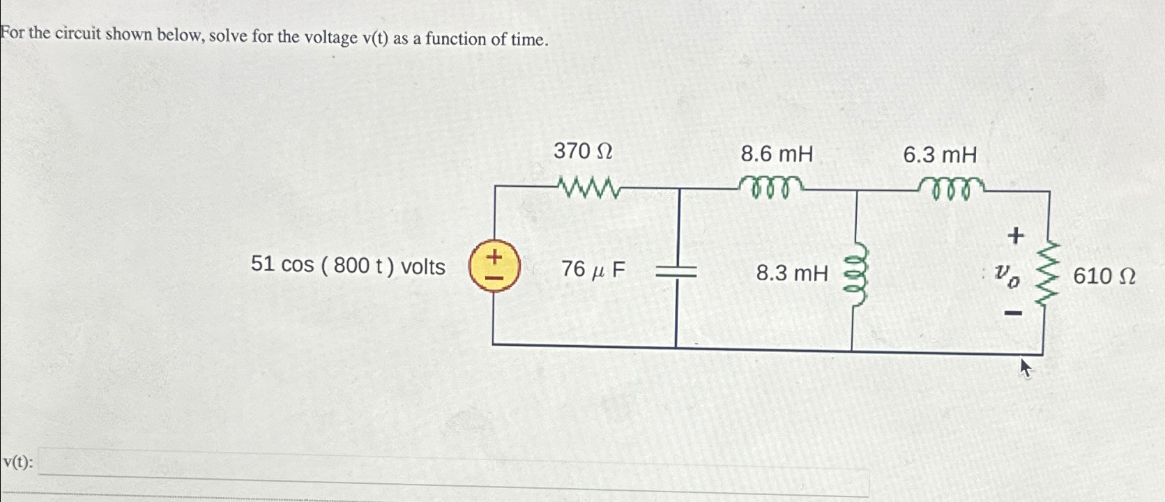 Solved For the circuit shown below, solve for the voltage | Chegg.com