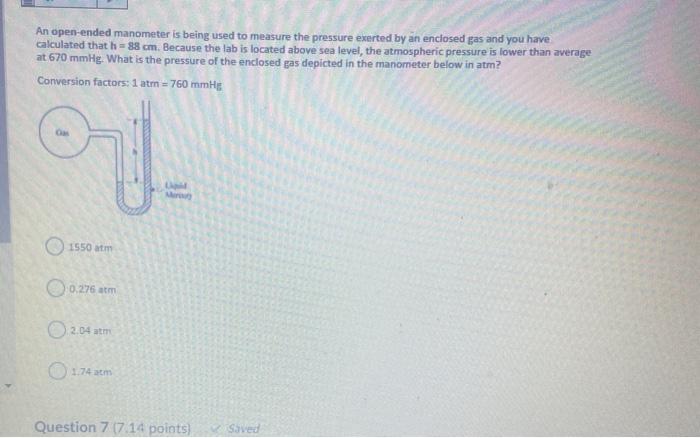 Solved An open-ended manometer is being used to measure the | Chegg.com