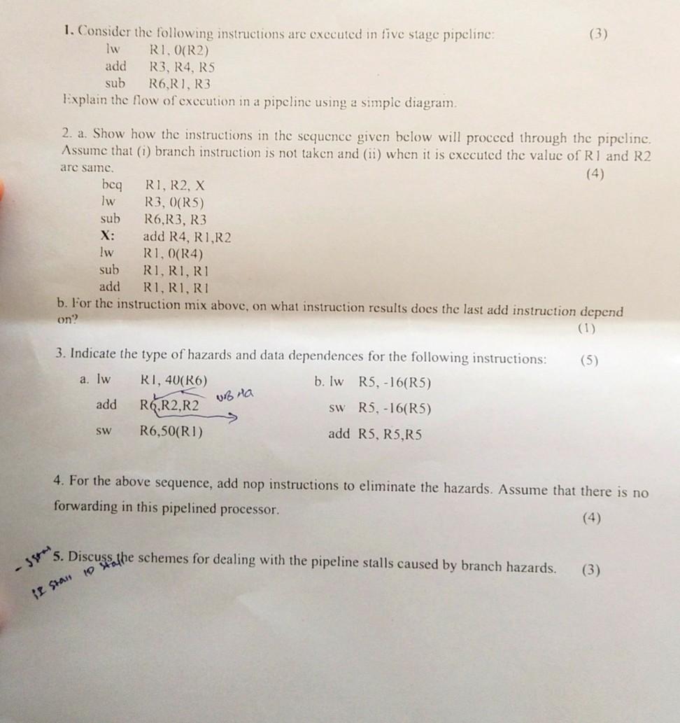 Solved 1. Consider the following instructions are executed | Chegg.com