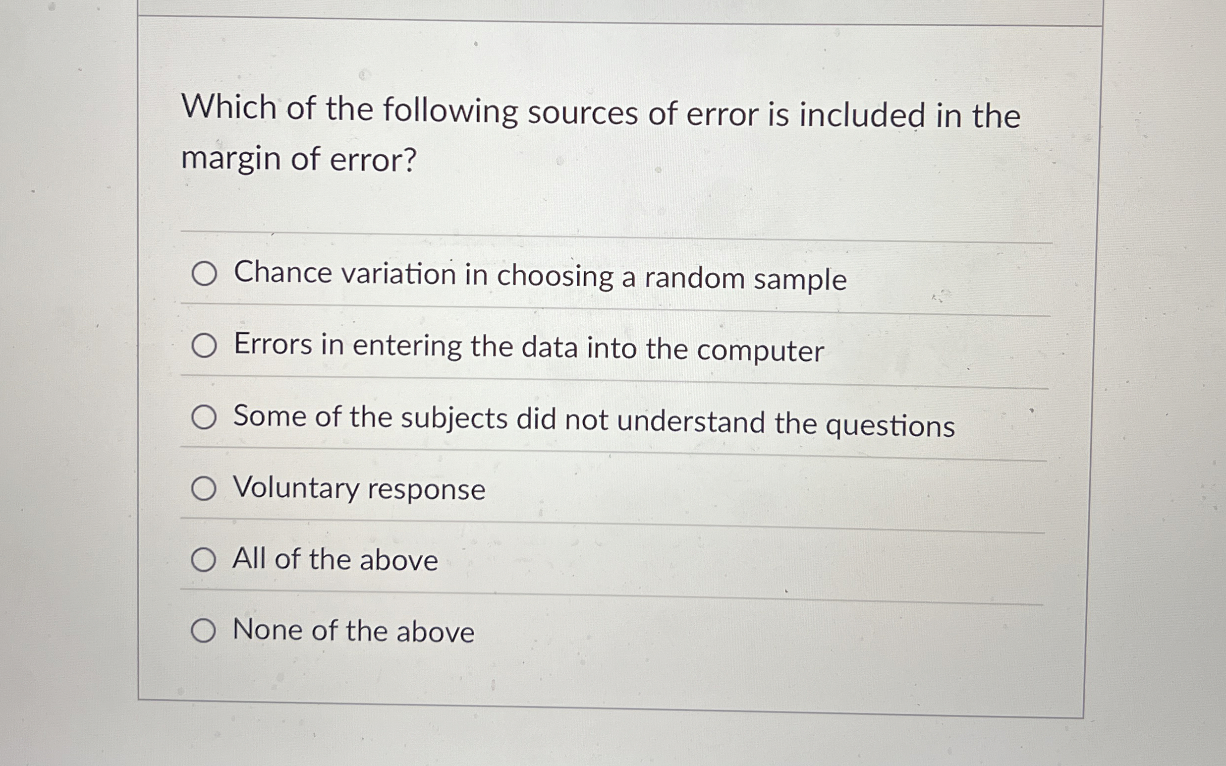 Solved Which of the following sources of error is included | Chegg.com