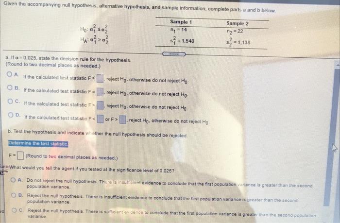 Solved Given the accompanying null hypothesis, alternative | Chegg.com