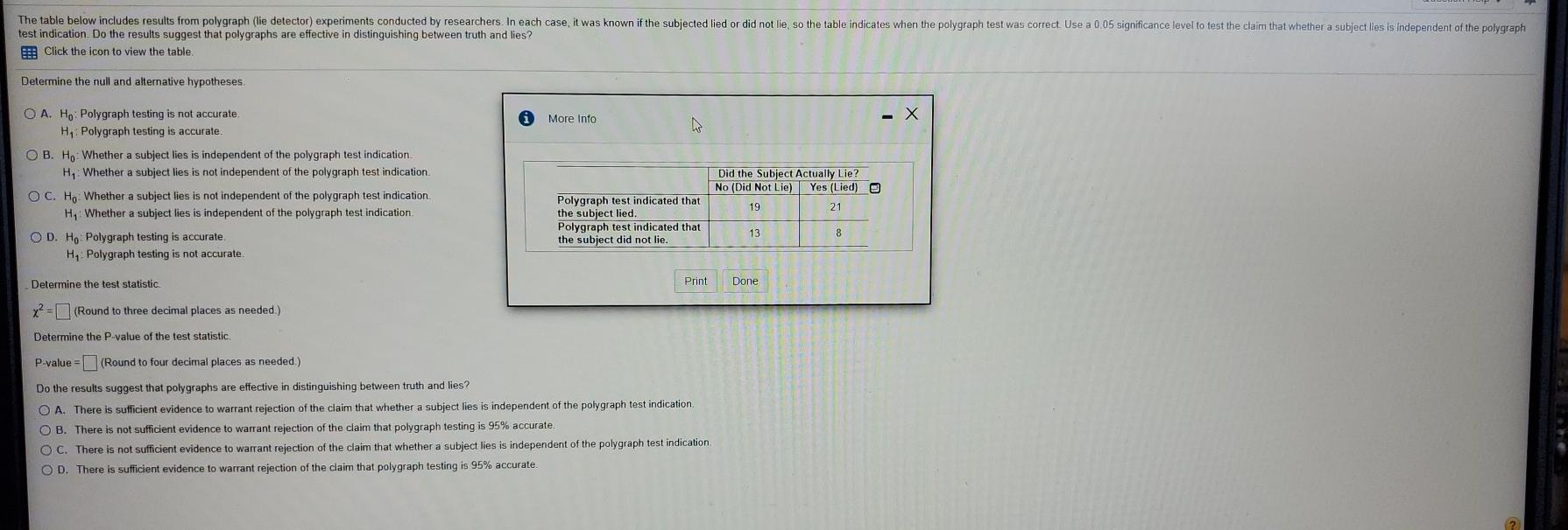 Solved The table below includes results from polygraph (lie | Chegg.com