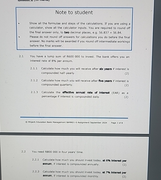 Solved Note to studentShow all the formulae and steps of the | Chegg.com