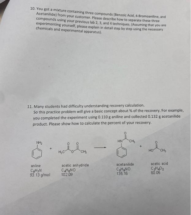 Solved 10. You got a mixture containing three compounds | Chegg.com
