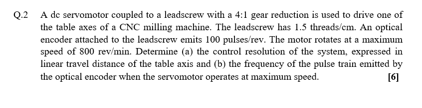 Solved Q. 2 ﻿A dc servomotor coupled to a leadscrew with a | Chegg.com