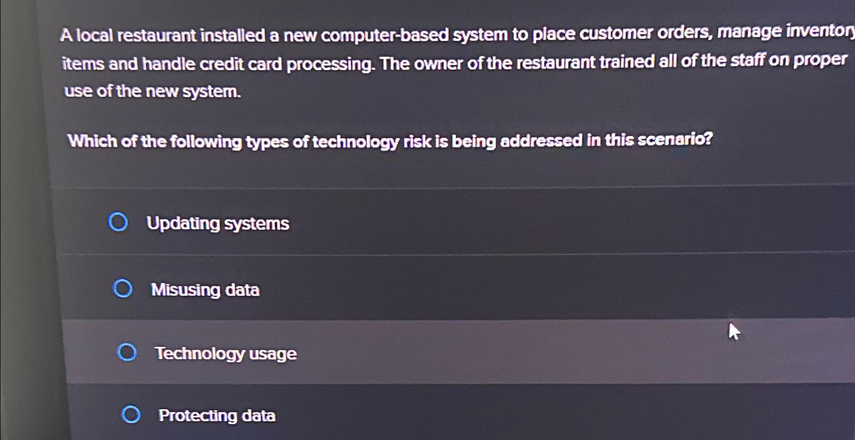 Solved A local restaurant installed a new computer-based | Chegg.com