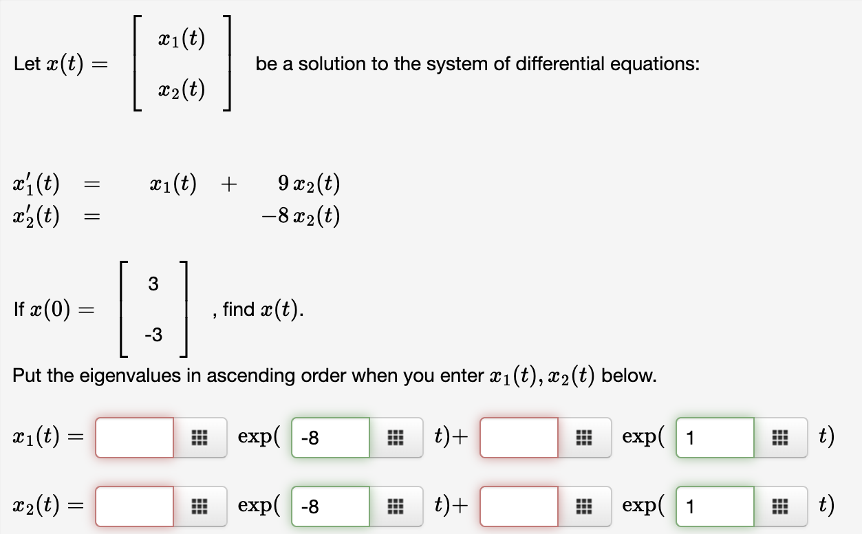 Solved Let x(t)=[x1(t)x2(t)] ﻿be a solution to the system of | Chegg.com