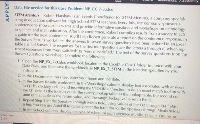 Solved Tour ccessibility APPLY Data File needed for this | Chegg.com