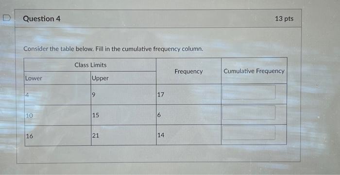 Solved Consider the table below. Fill in the cumulative | Chegg.com