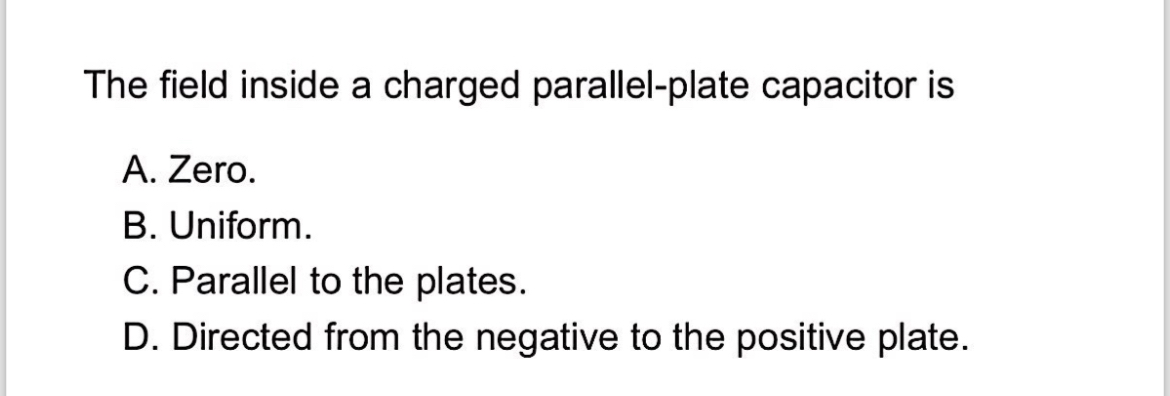 Solved The field inside a charged parallel-plate capacitor | Chegg.com