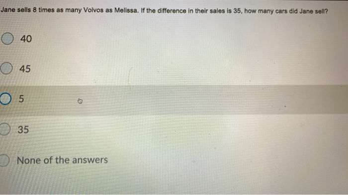Solved Jane sells 8 times as many Volvos as Melissa. If the | Chegg.com