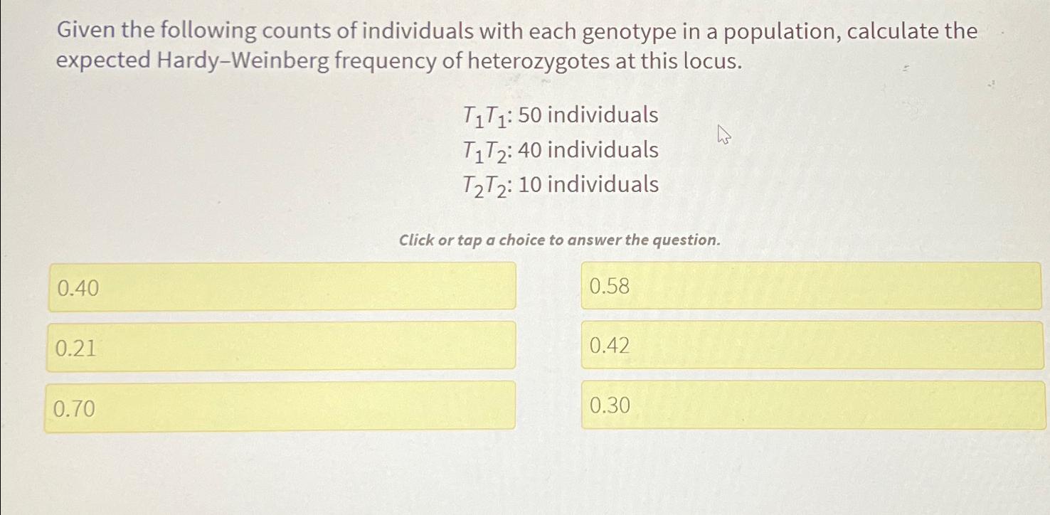 Solved Given the following counts of individuals with each | Chegg.com