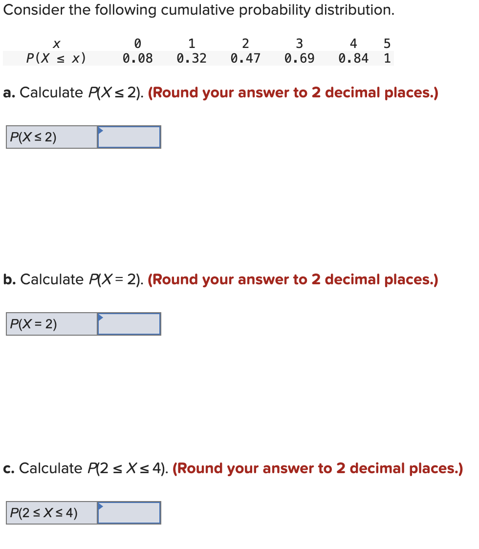 Consider the following cumulative probability | Chegg.com