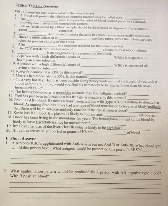 Solved I. Fill-in (complete cach statement with the corrcet | Chegg.com