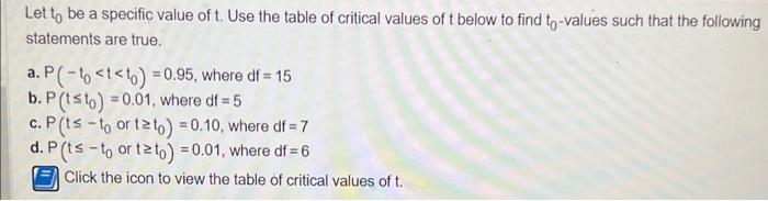 Solved Let t0 be a specific value of t. Use the table of | Chegg.com
