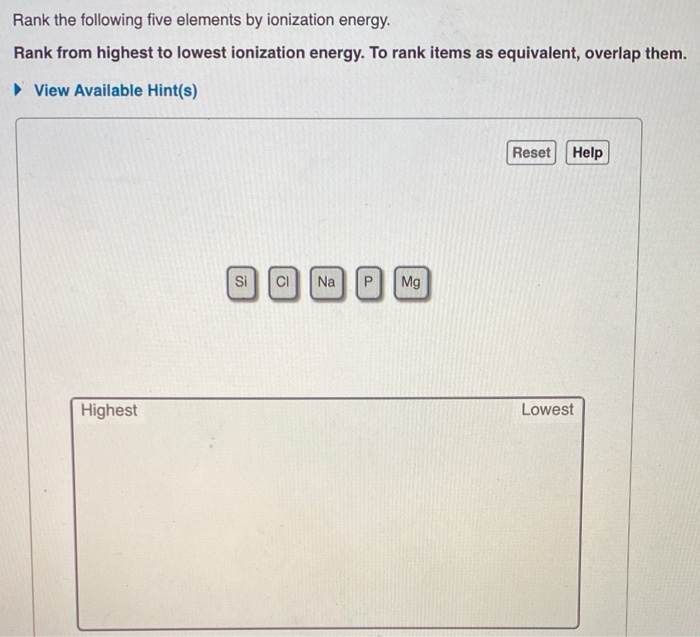 Solved Rank the following five elements by ionization | Chegg.com