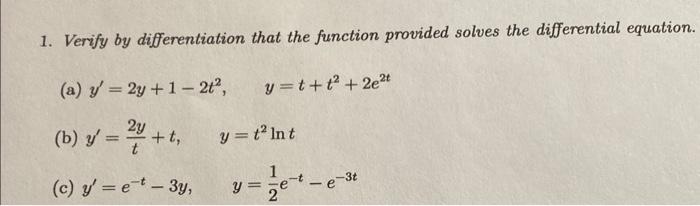 Solved 1. Verify by differentiation that the function | Chegg.com
