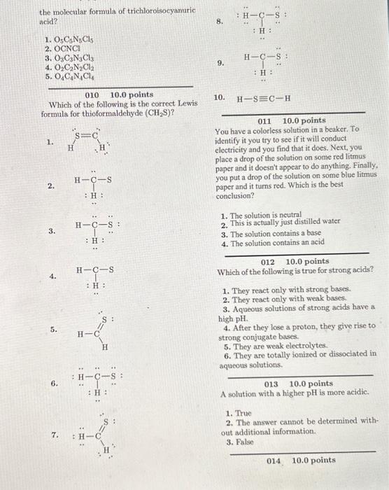 Solved the molecular formula of trichloroisocyanuric acid? | Chegg.com