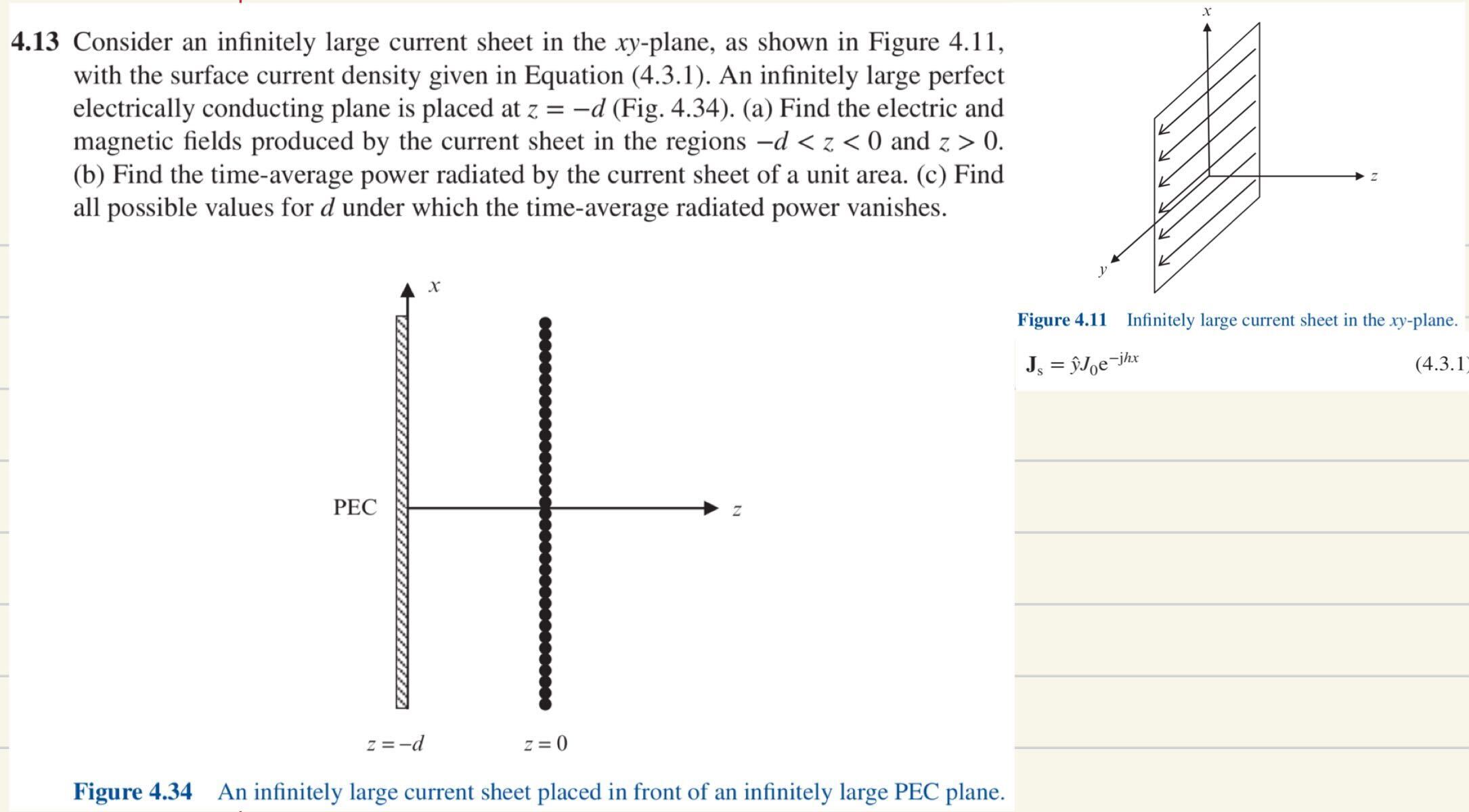 Solved 4.13 ﻿Consider an infinitely large current sheet in | Chegg.com