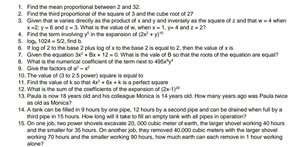 Solved 1. Find the mean proportional between 2 and 32. 2. | Chegg.com