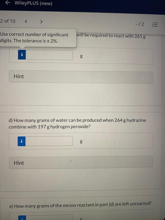 Solved Hydrazine (N2H4) and hydrogen peroxide (H2O2) have | Chegg.com