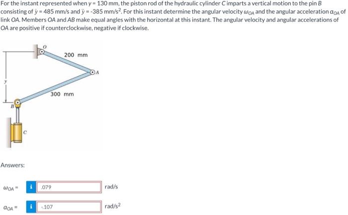 Solved For the instant represented when y=130 mm, the piston | Chegg.com
