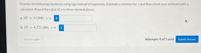 Solved Rewrite the following equations using logs instead of | Chegg.com