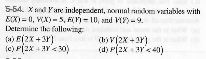 Solved 5-54. X and Y are independent, normal random | Chegg.com