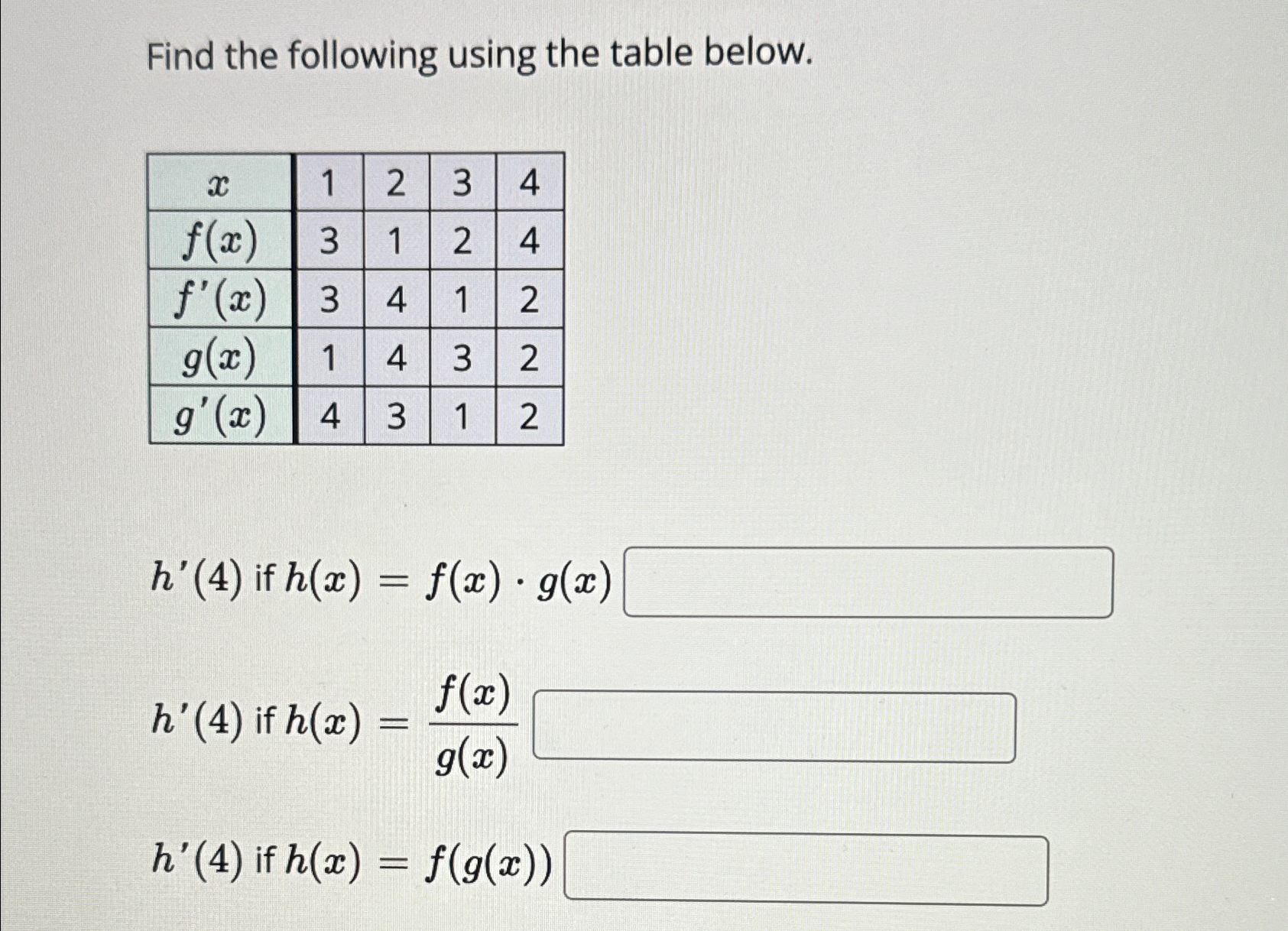 Solved Find the following using the table | Chegg.com