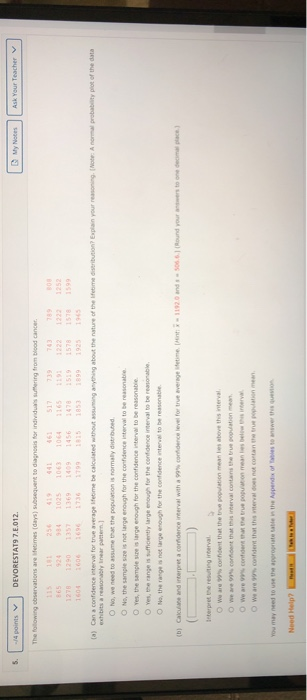Solved 5 4 Points Devorestat9 7 012 My Notes Ask Your