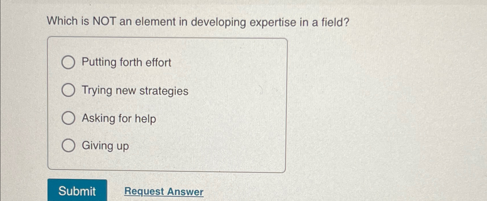 Solved Which is NOT an element in developing expertise in a | Chegg.com