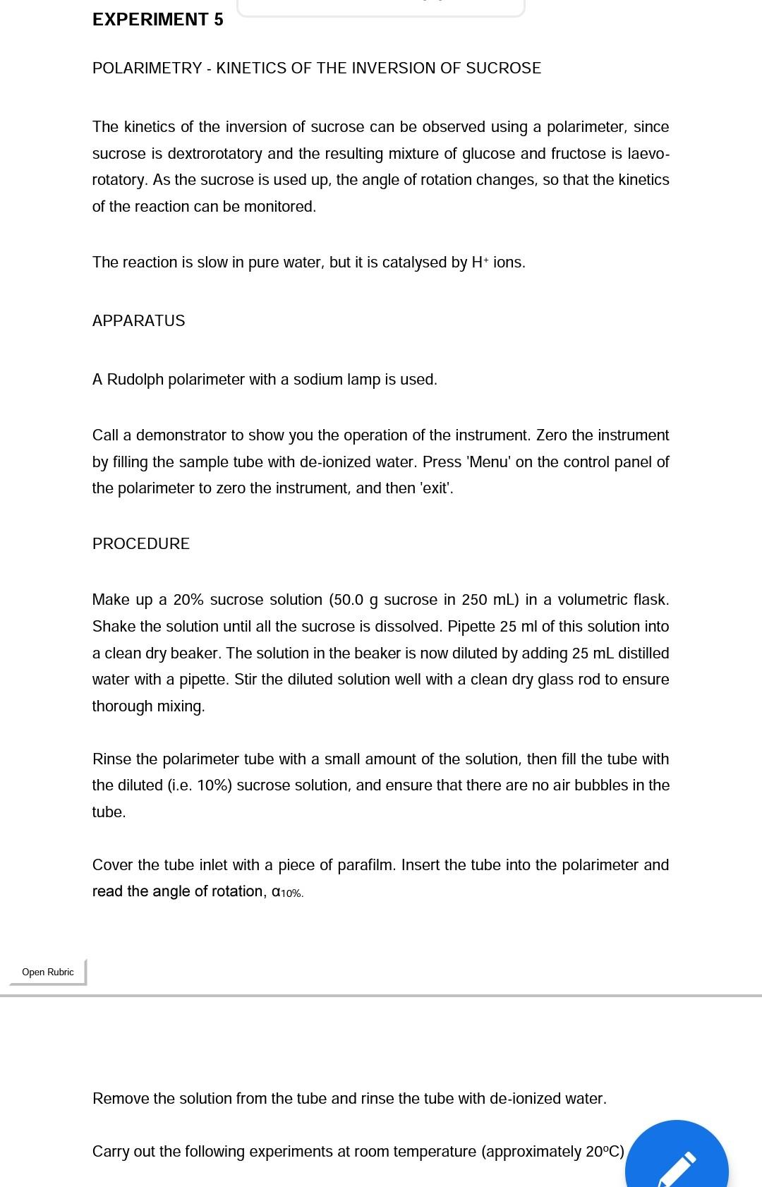 EXPERIMENT 5 POLARIMETRY - KINETICS OF THE INVERSION | Chegg.com
