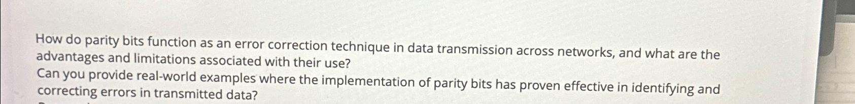 Solved How Do Parity Bits Function As An Error Correction 0593