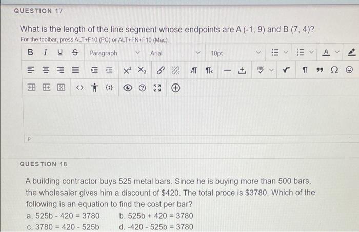 Solved QUESTION 17 V v What is the length of the line | Chegg.com