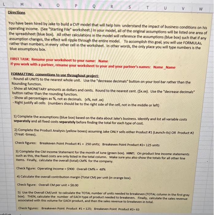 Solved CVP Modeling project The purpose of this project is | Chegg.com