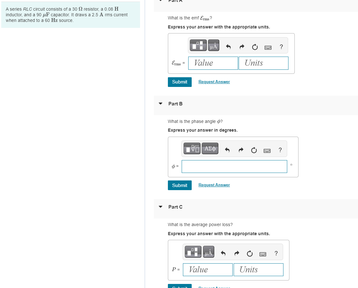 Solved A Series Rlc ﻿circuit Consists Of A 30Ω ﻿resistor A