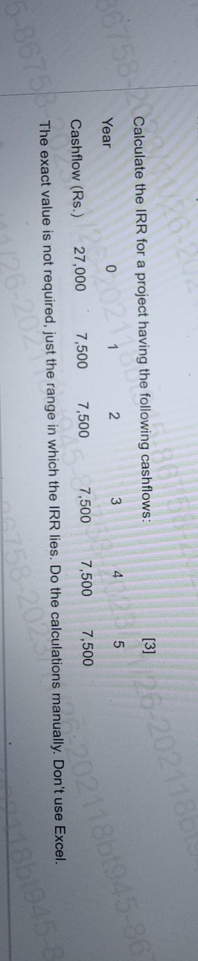Solved Calculate the IRR for a project having the following | Chegg.com