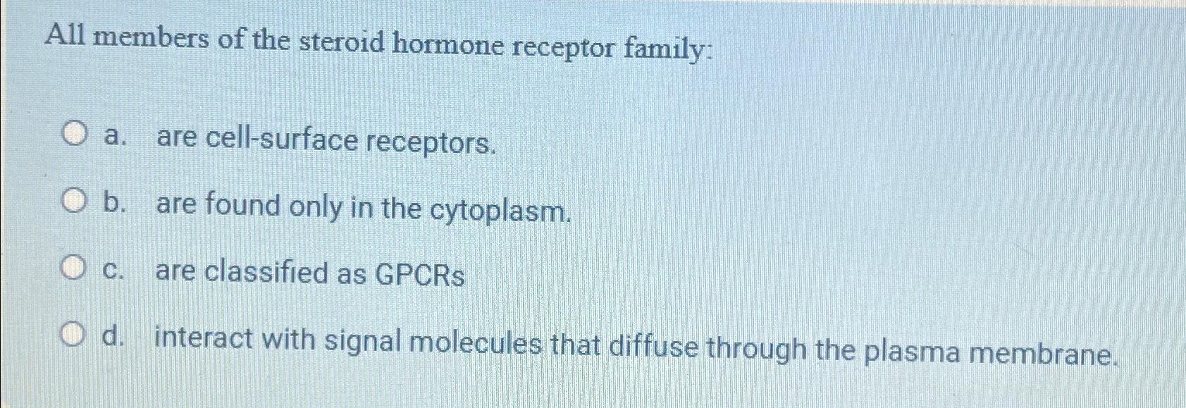 Solved All members of the steroid hormone receptor family:a. | Chegg.com