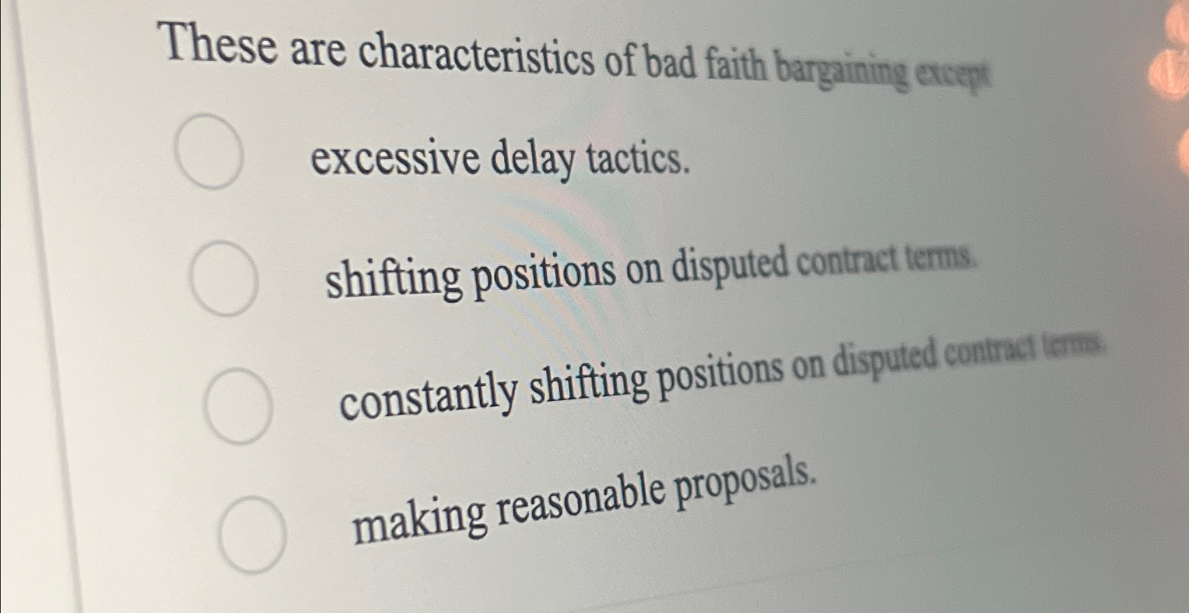 Solved These are characteristics of bad faith bargaining | Chegg.com