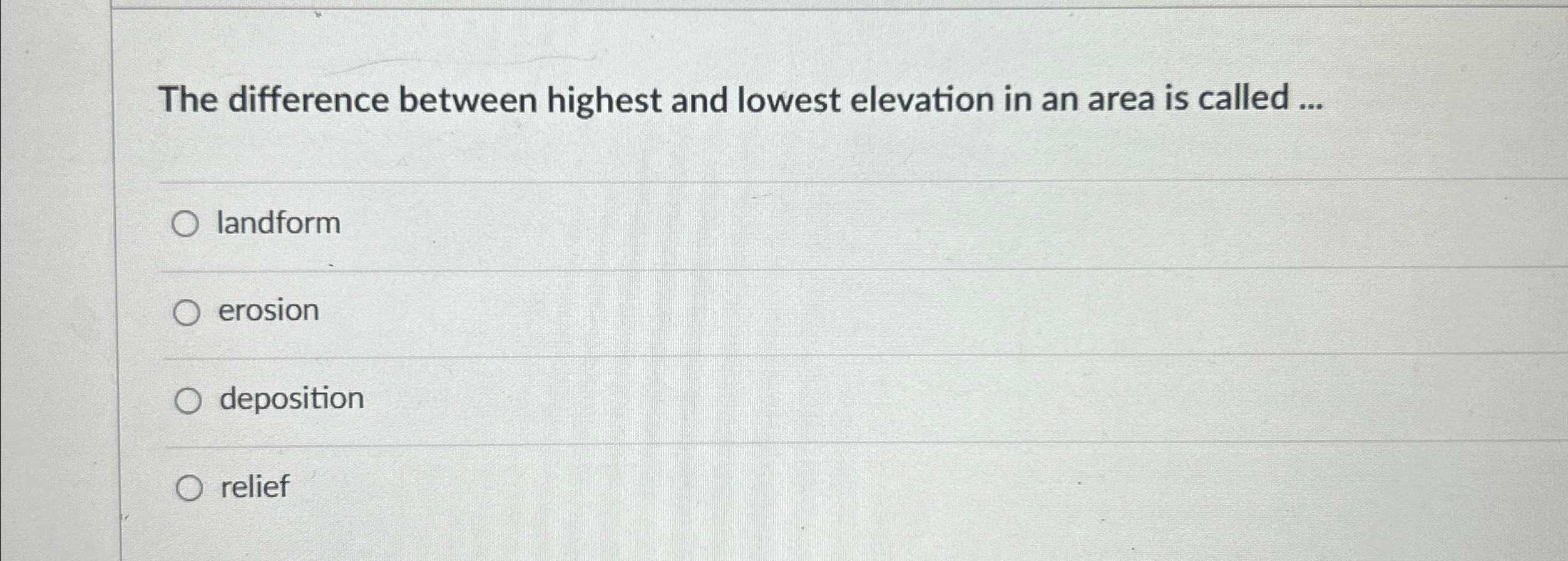 Solved The difference between highest and lowest elevation | Chegg.com