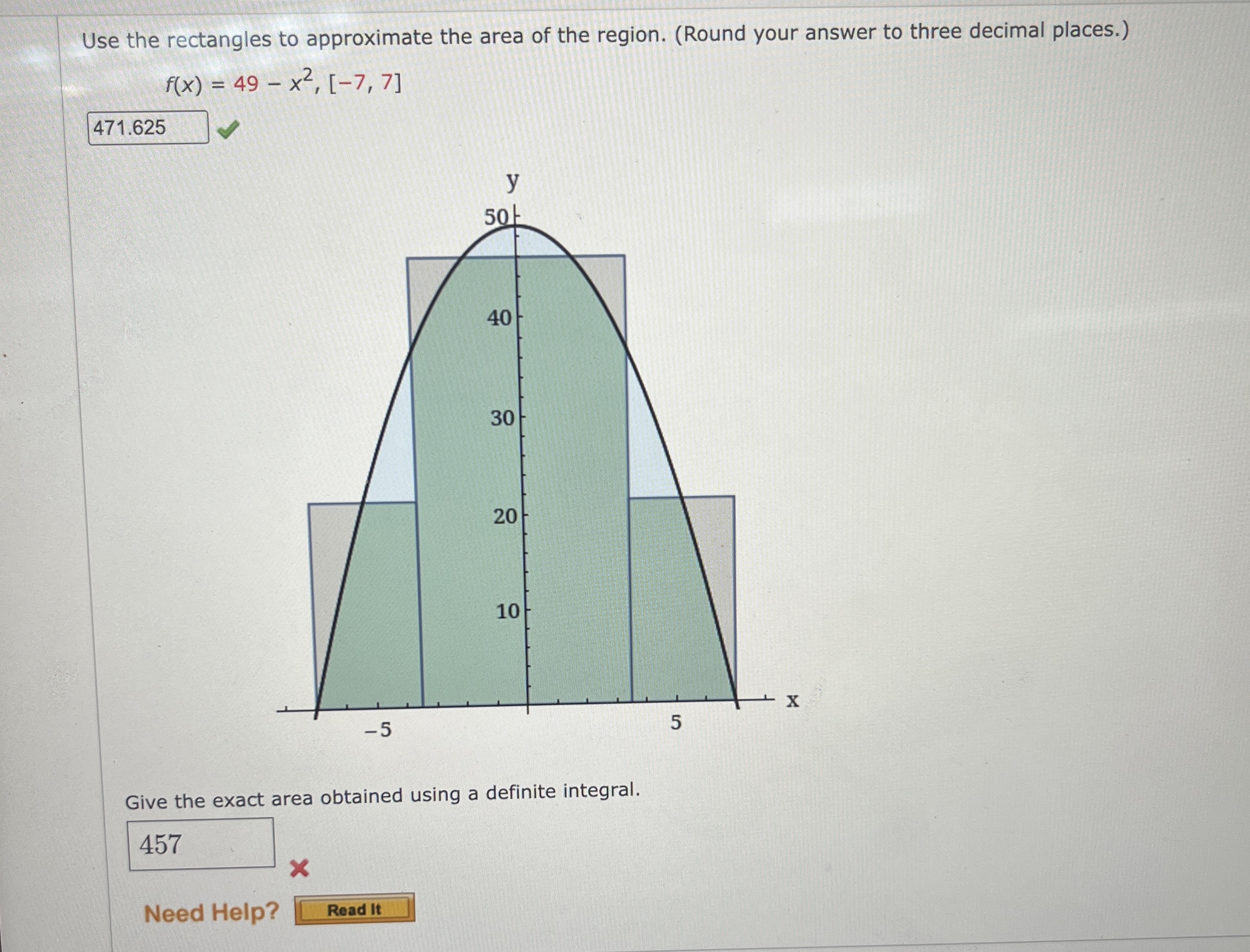 Solved Use the rectangles to approximate the area of the | Chegg.com