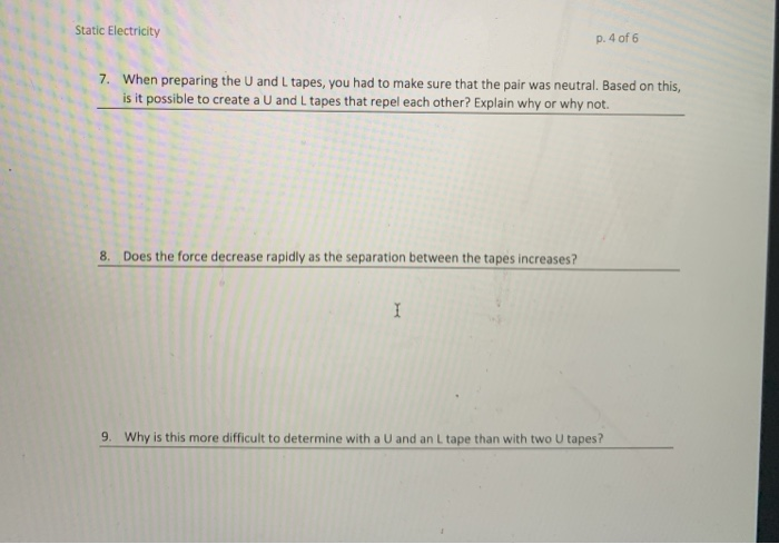 Solved ACTIVITY 1: EXPLORING STATIC ELECTRICITY BETWEEN U | Chegg.com