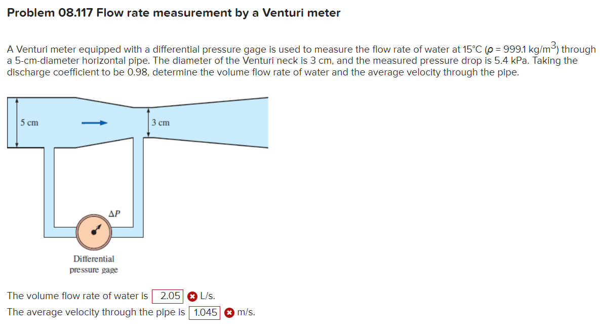Solved Problem 08.117 ﻿Flow rate measurement by a Venturi | Chegg.com