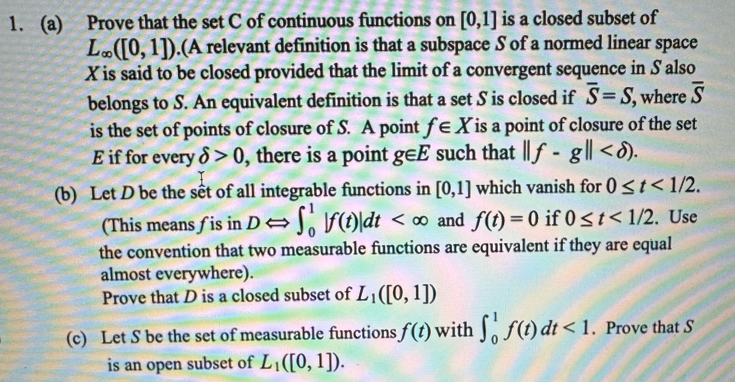 Solved (a) ﻿Prove that the set C ﻿of continuous functions on | Chegg.com