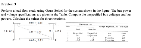 Solved Problem 3Perform a load flow study using Gauss Seidel | Chegg.com