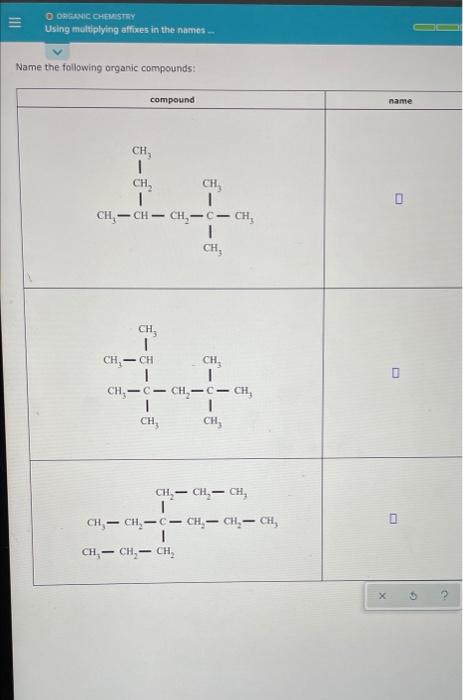 Solved Using multiplying affixes in the names of branched | Chegg.com