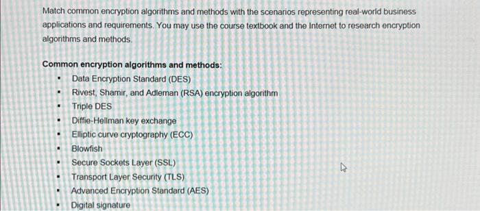 Solved What is the correct Encryption alggorithm for each | Chegg.com